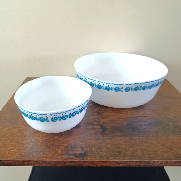 Corelle | Kitchen | New Corelle Glass Bowls White Milk Azure Medallion ...